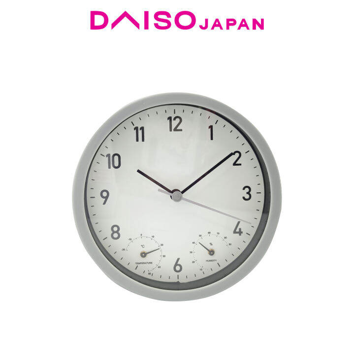 Daiso Gray Wall Clock with Temperature and Humidity Display (15.3cm ...