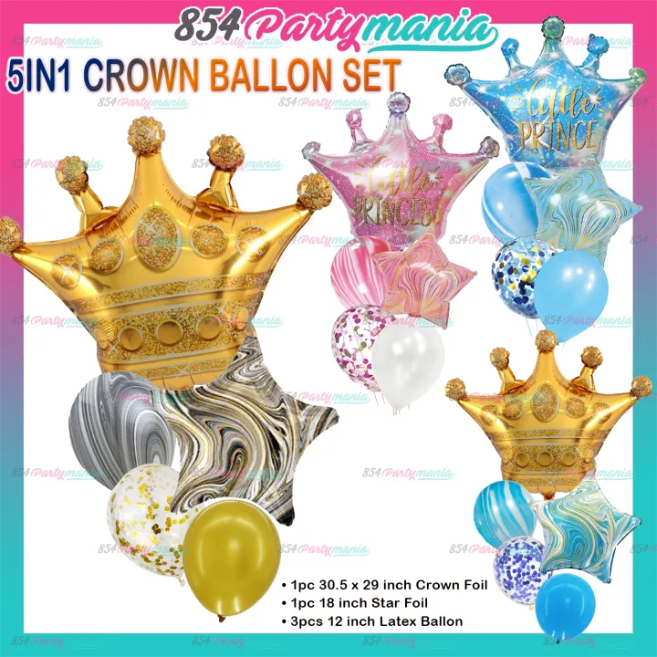 5pcs Crown Balloon Set 5in1 Foil Balloon Set Complete Set Crown Gold ...