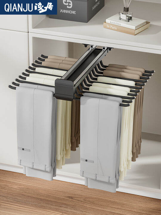Pant rack telescopic wardrobe household telescopic trouser rack pull ...
