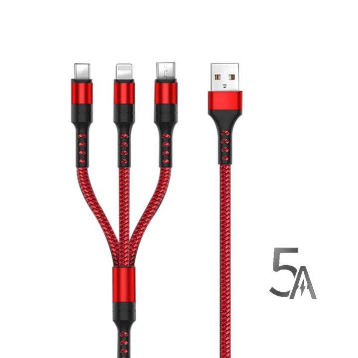 5A 1.2m 3 in 1 Multi USB Charging Cable Nylon Braided Cable Adapter ...