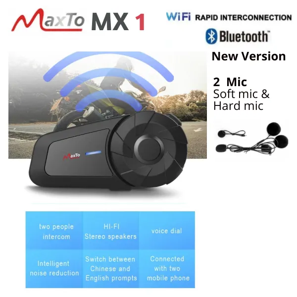 Intercom Maxto MX1 Intercom Helm Bluetooth Rainproof pair Maxto M2 M3 ...