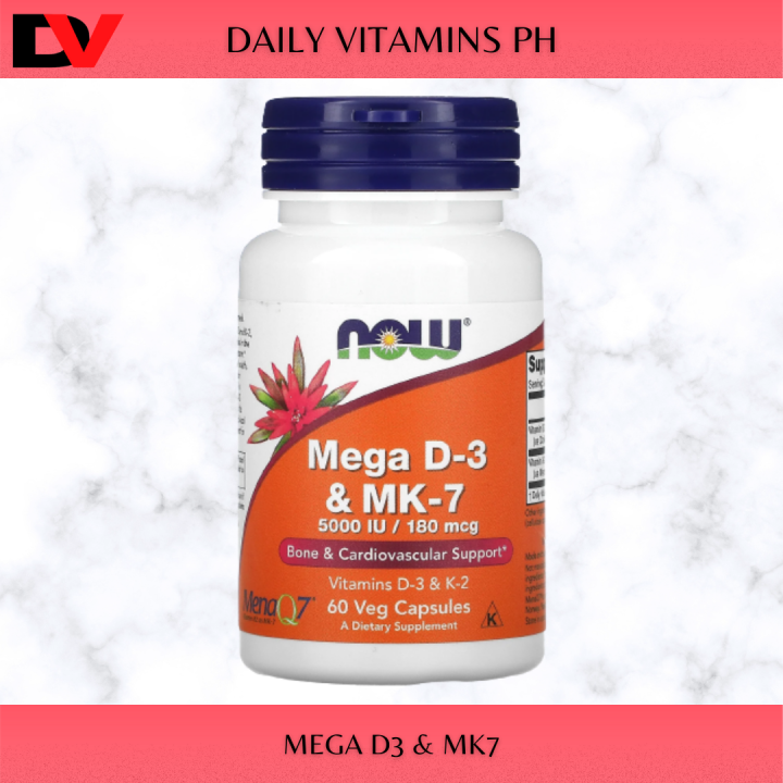 Now Foods, Mega D3 & MK7, 180 mcg (5000 IU), 60 Veg Capsules - Bone ...