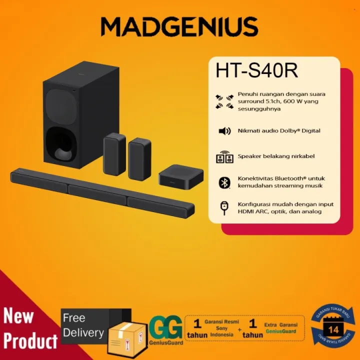 Sony Original HT-S40R / HTS40R / HT S40R / S40 / 40R 5.1ch Home Cinema Soundbar System , Garansi ...