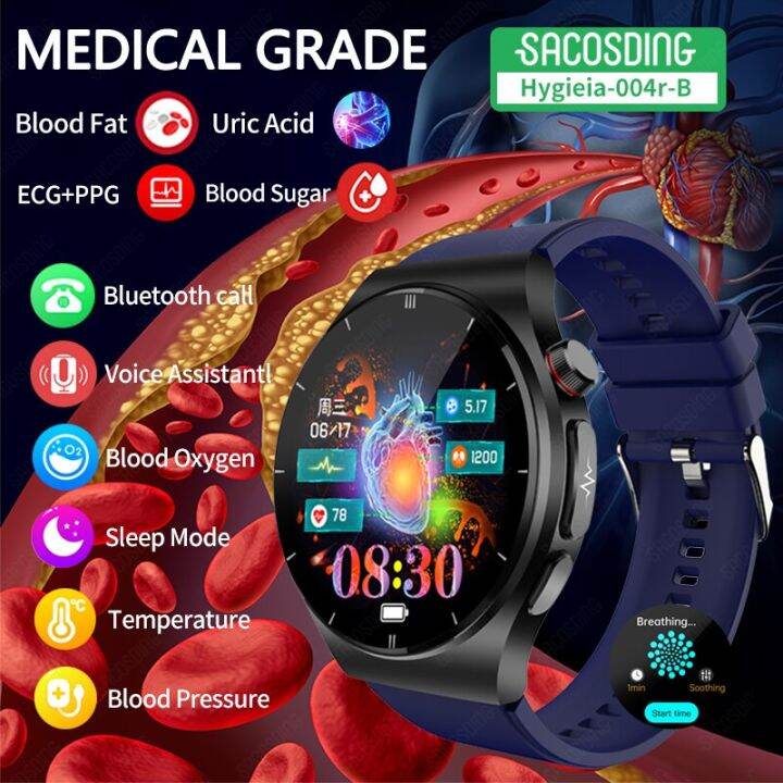 2023 New Uric Acid Smart Watch Men ECG+PPG+HRV Bluetooth call Blood Sugar Blood Pressure Blood ...