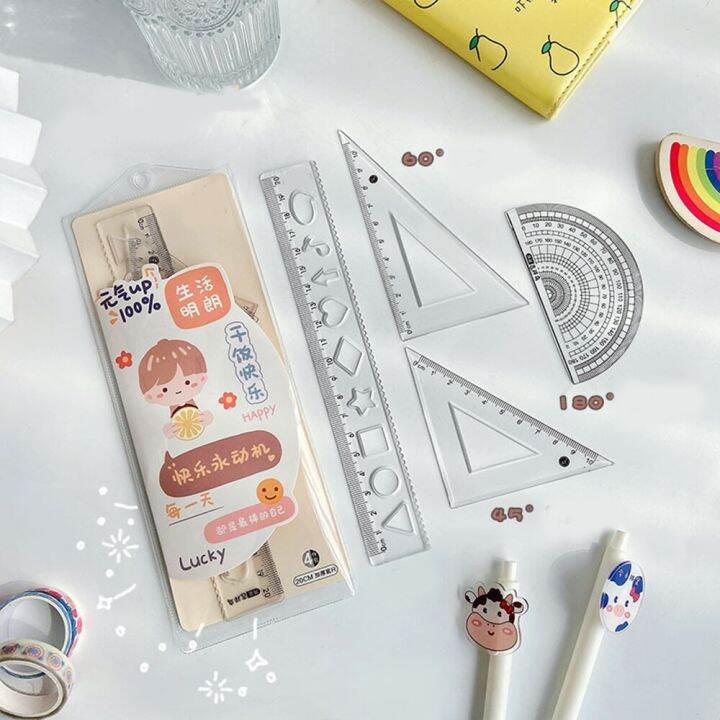 Clear Plastic Ruler Sets Math Geometry Tools Drafting Combination ...