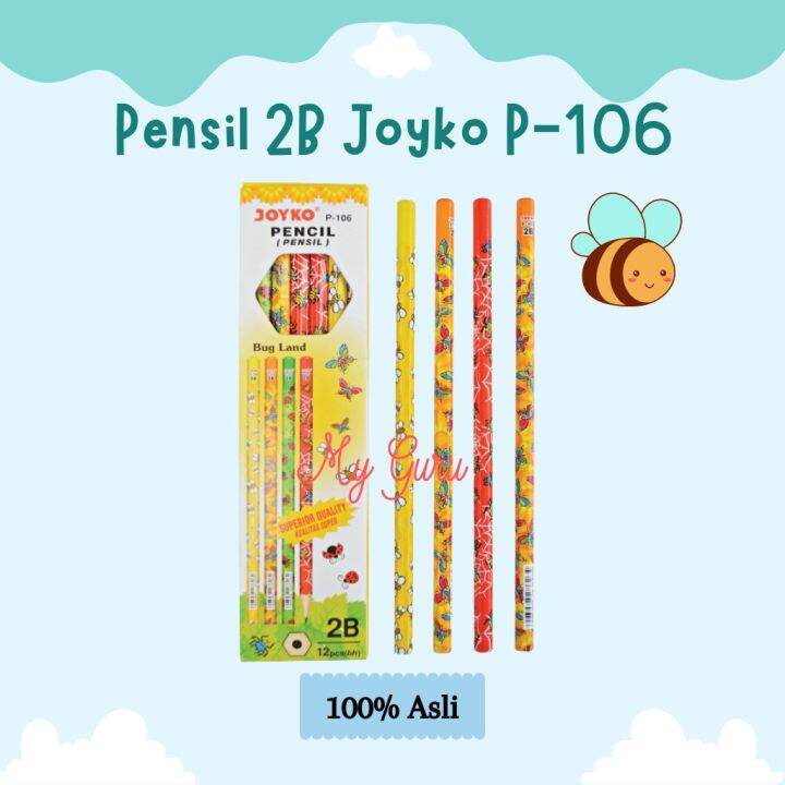 [PAK] PENSIL 2B JOYKO P-106 BUG LAND PENSIL TULIS KAYU (12 PCS ...