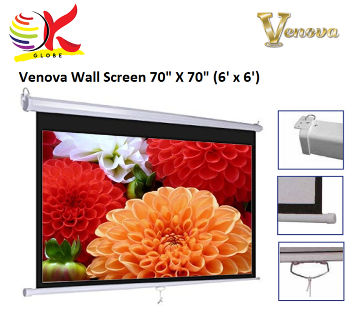 VENOVA WALL PORTABLE PROJECTOR SCREEN 60'X60' (5X5 FEETS) / 70'X70 ...