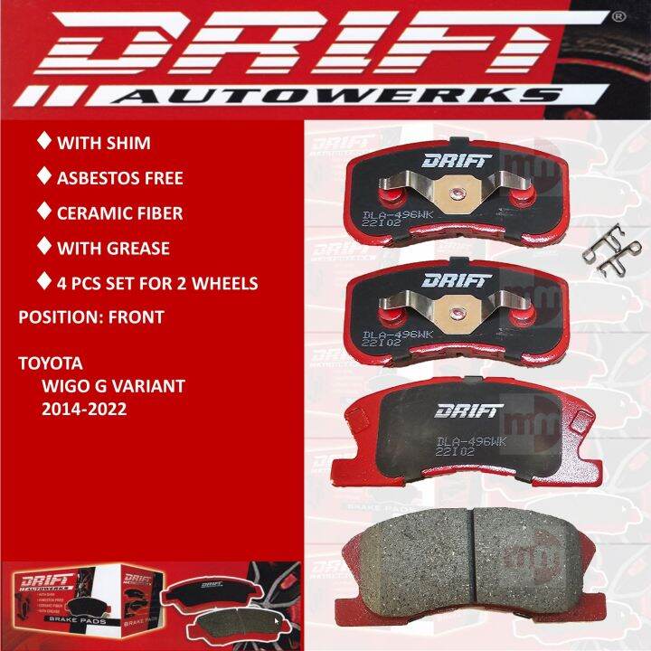 DRIFT AUTOWERKS Brake Pads for TOYOTA WIGO G MANUAL/AUTOMATIC 2014-2022 ...