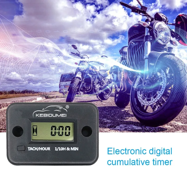 LCD Backlit Electronic Digital Tach Hour Meter Alert RPM Tachometer Gauge for Motorcycle ...