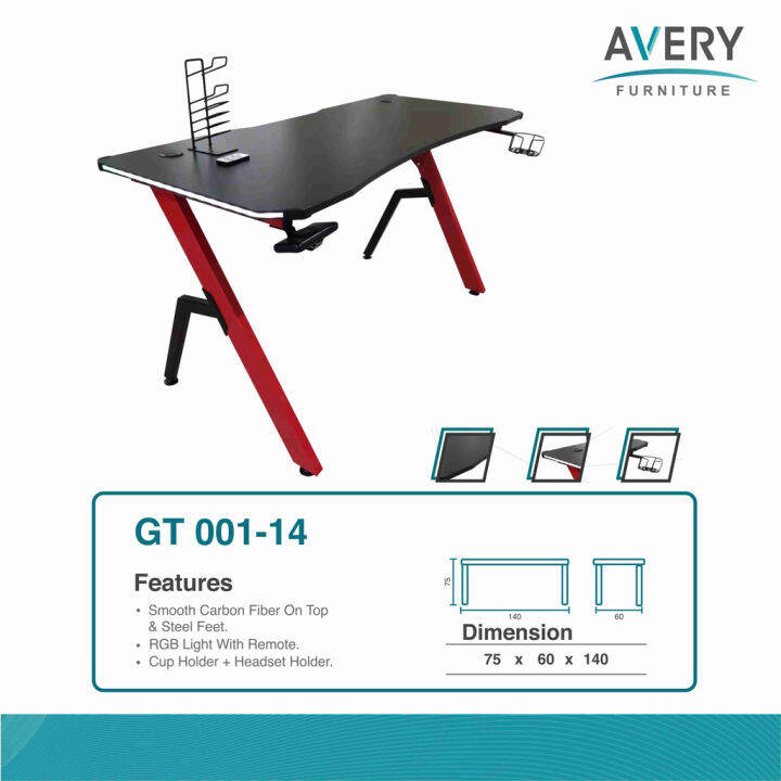 Avery - GT001-14 - Meja Gaming RGB Gaming Desk RGB Adjustable / Meja ...