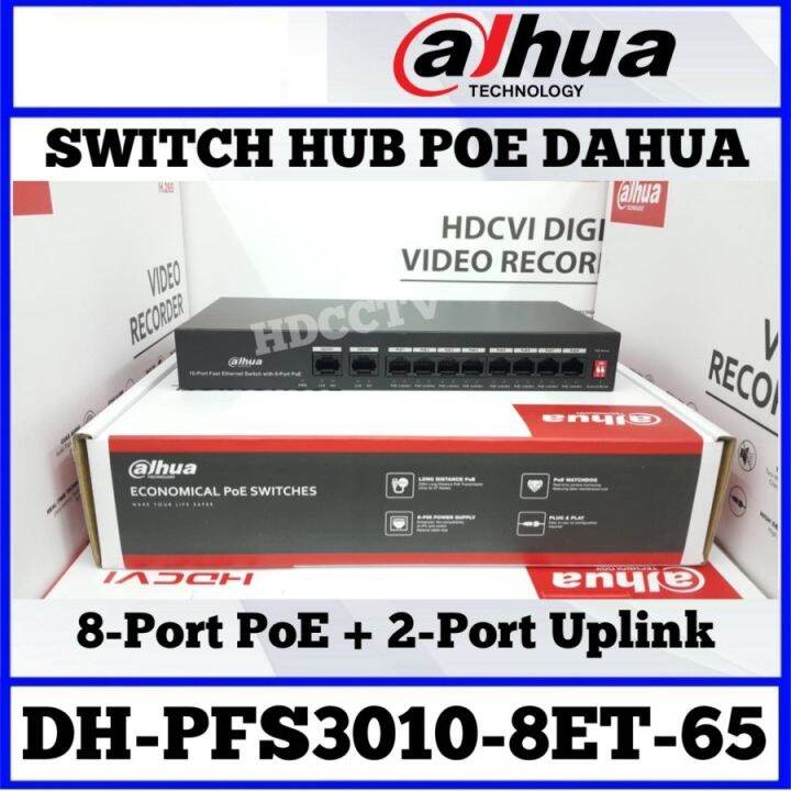 SWITCH HUB POE DAHUA DH-PFS3010-8ET-65 8 PORT POE +2-PORT UPLINK ...