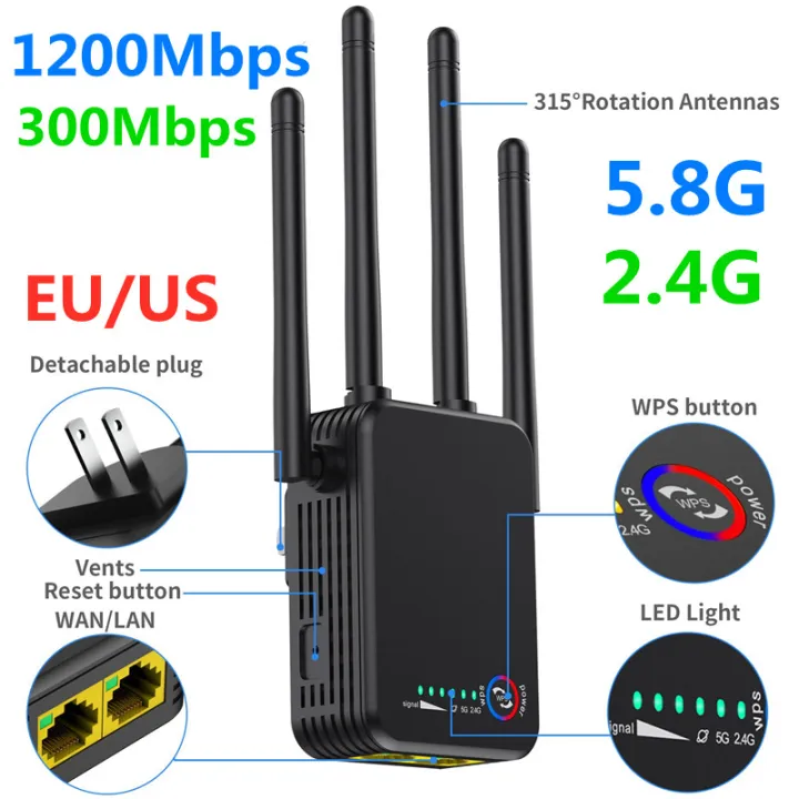 Wireless Wifi 1200Mbps 300Mbps Long Range Extender Router Wi-Fi Signal ...