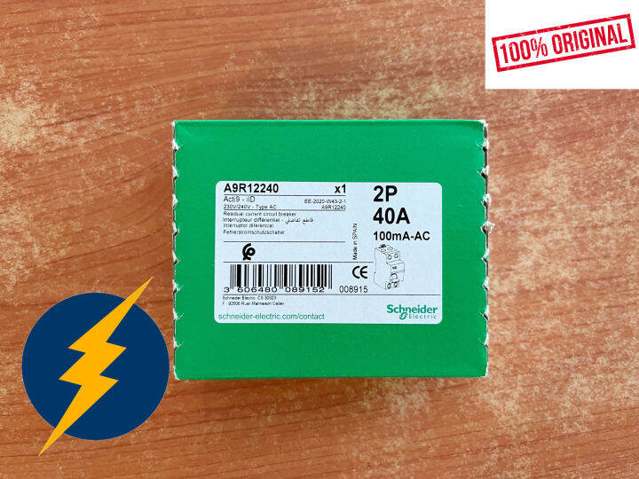 Schneider A9R12240 Acti 9 iID - RCCB - 2P - 40A - 100mA - type AC | Lazada