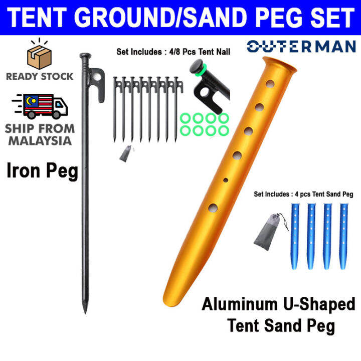 OUTERMAN Metal Tent Ground Nail/Aluminium Tent Sand Peg Canopy Camping ...