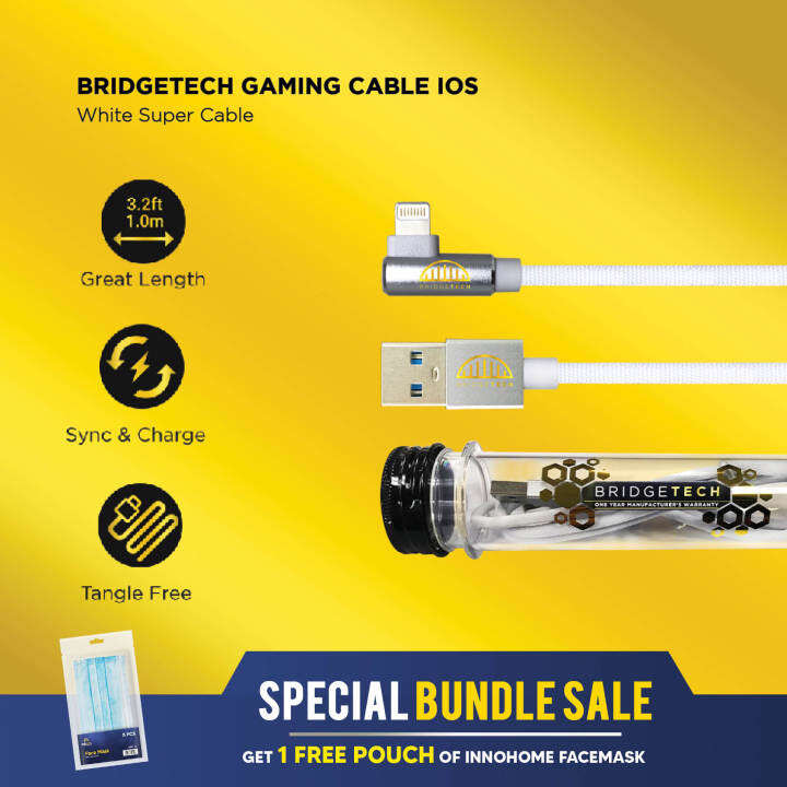 BRIDGETECH MFi Lightning (IOS) Gaming Super Cable + 1 Year Warranty | Lazada PH