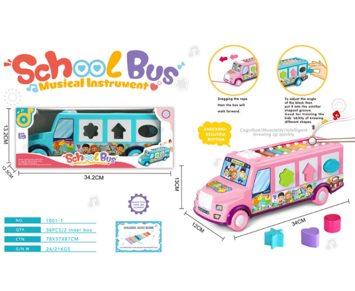 Musical school bus with xylophone, 8 vibrantly colored and numbered ...