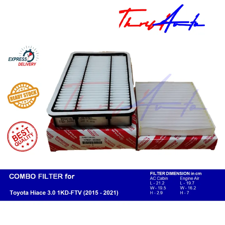 COMBO Filters (Aircon & Engine) for Toyota Hiace 3.0L (2015 - 2021) 1KD-FTV D-4D (Rectangle ...
