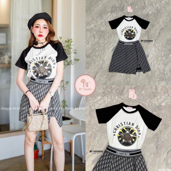 งานป้าย BT-Studio set 2ชิ้นเสื้อยืดแขนสั้น ช่วงแขนและรอบคอแต่งตัดดำสกรีนลายตรงกลางอก แมทซ์กับ ...