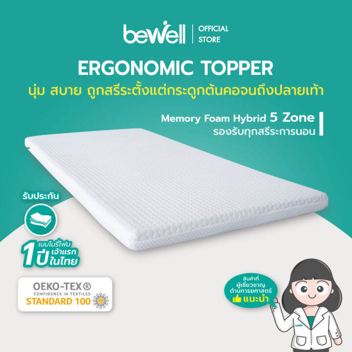 Bewell Ergonomic Topper ท็อปเปอร์เมมโมรี่โฟมไฮบริด 5 โซน นอนแล้วไม่ปวดหลัง ออกแบบตามรูปร่าง ...