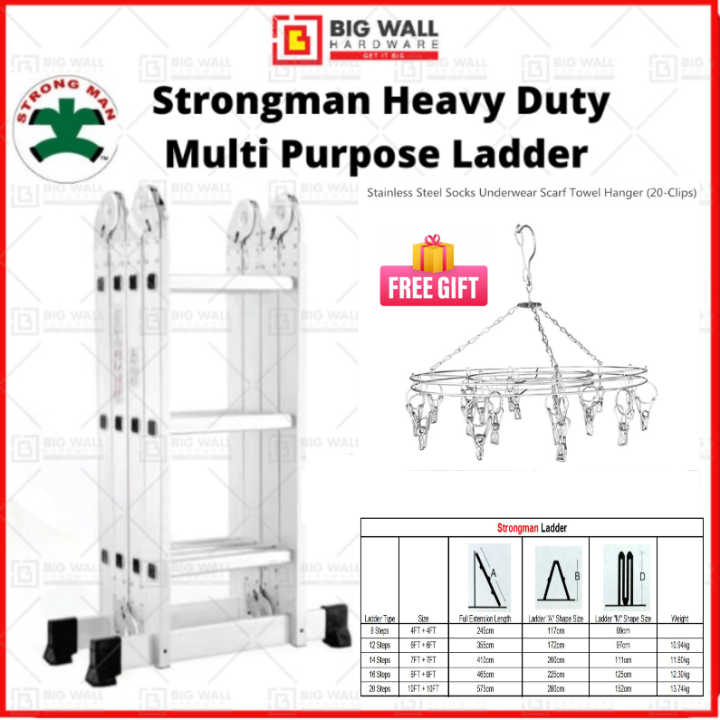 🎁Strongman Heavy Duty EN131 Multi Purpose Ladder Strongman Tangga Lipat ...