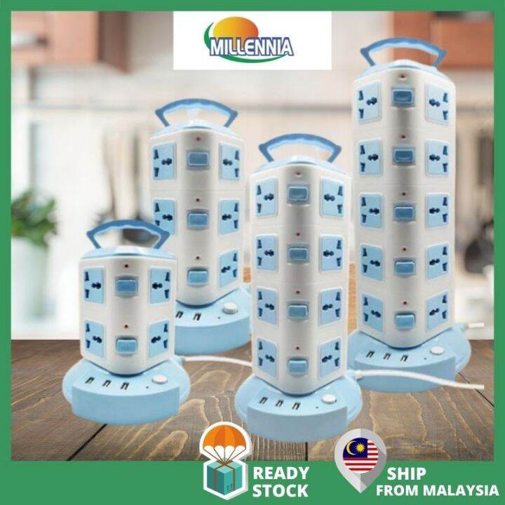 Space Saving Universal Tower Extension Socket Plug Tri USB Port 2/3/4/5 ...