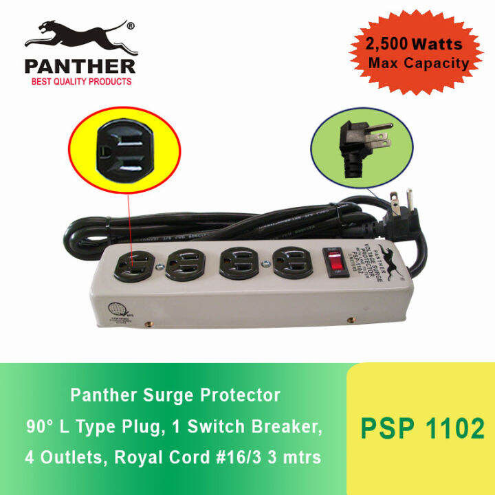 Panther PSP 1102 Extension Cord w/ Voltage Surge Protector 1 Sw ...
