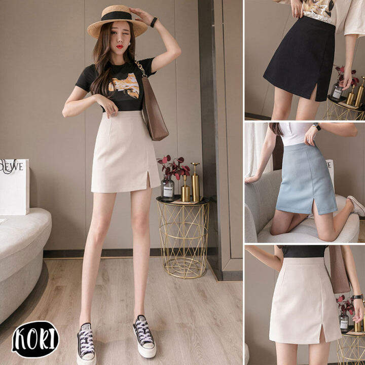กระโปรง เอวสูง ผ่าหน้า ทรงสวย แฟชั่นผู้หญิง Kori Shop [169][189] | Lazada.co.th