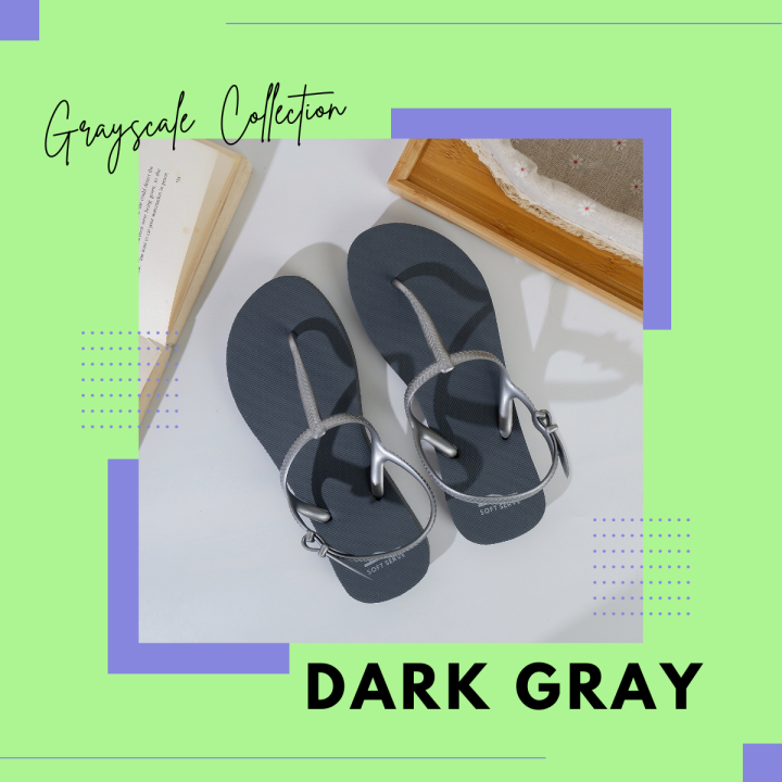 Softserve รองเท้าแตะคีบ รัดส้น ยางพาราแท้ สี Grayscale-Dark Gray | Lazada.co.th