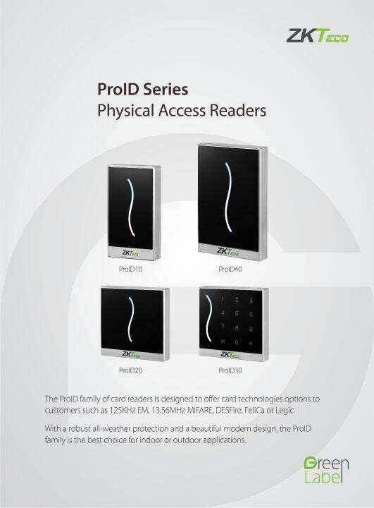 ZKTeco ProID30 หัวอ่านบัตร RFID 125KHz และ 13.56 MHz กันน้ำ พร้อมแป้น ...