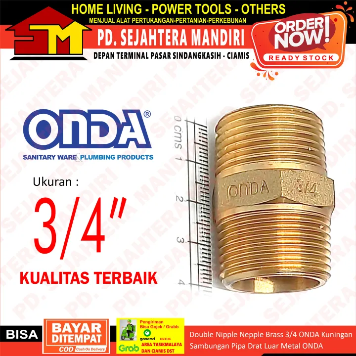 Double Nipple Nepple Brass 3/4 ONDA Kuningan Sambungan Pipa Drat Luar ...