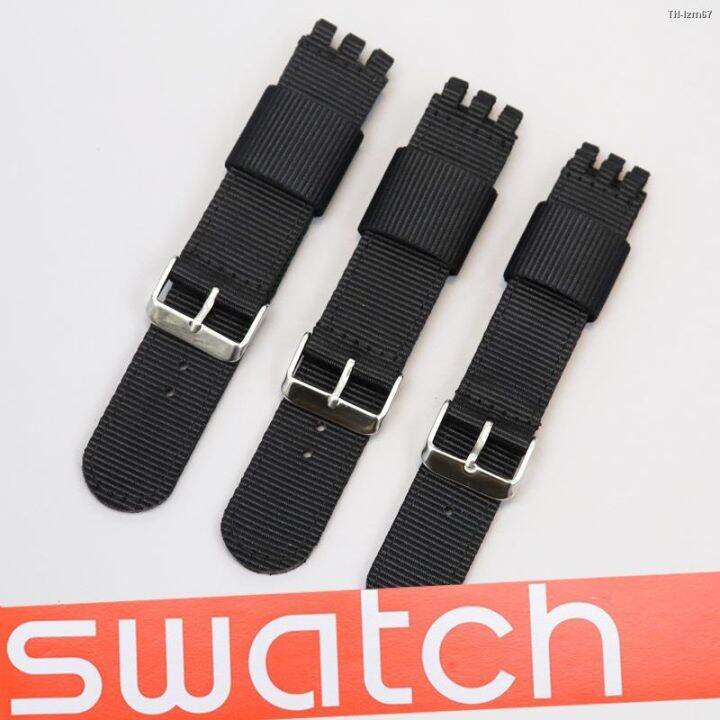 ⌚ Watch strap accessories เหมาะสำหรับ Swatch SWATCH สายนาฬิกาผ้าใบไนล่อนสีดำสำหรับเปลี่ยนสายหนัง ...