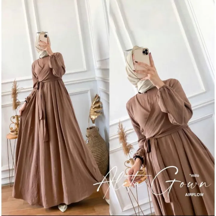 gamis kondangan simple elegan mewah Aleta Dress Bahan Crinkle Airflow ...