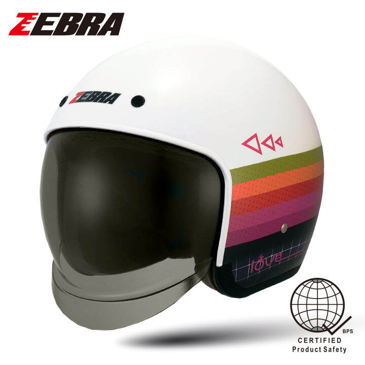 Zebra 603 motorcycle helmet half face retro classic style single Visor ...