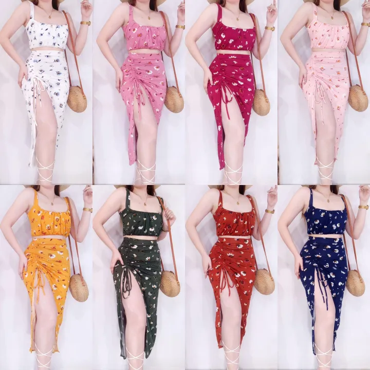 JANNAH TERNO spaghetti strap crop top and skirt with slit coordinates ...