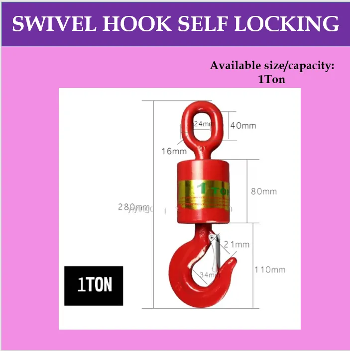 Lifting Equipment 1T Swivel Self-locking hook 360 Degree Rotation Oil ...