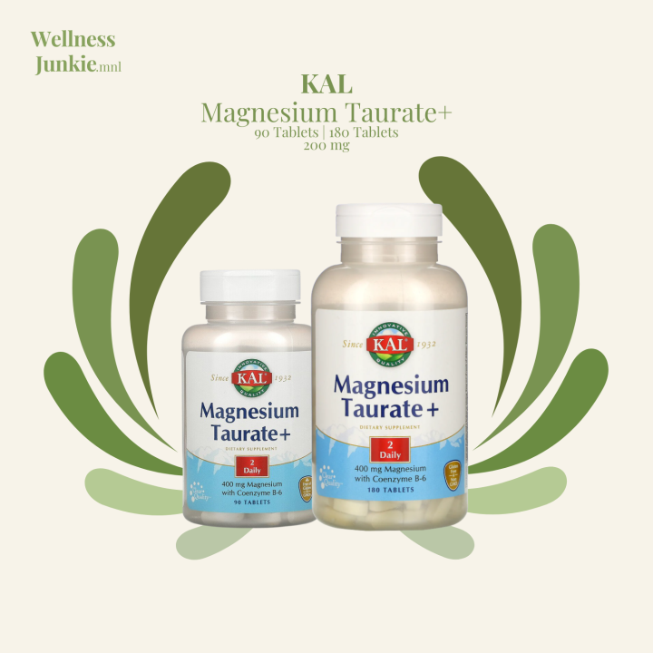 KAL Magnesium Taurate+ 200 mg with Coenzyme B6 Chelated 90 and 180 ...
