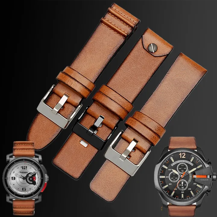 สายรัดข้อมือหนังแท้24มม. 26มม.,สำหรับดีเซล DZT2002 DZ7408 DZ4476 DZ4343 ...