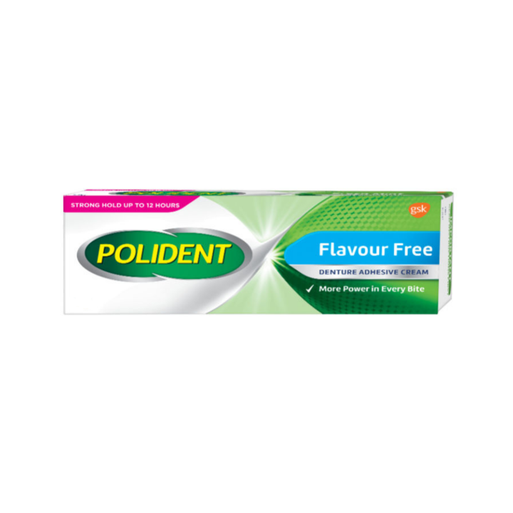 POLIDENT No Flavour - Denture Adhesive Cream 12 Hours Strong Hold 8.5g ...