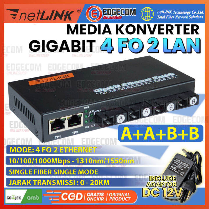 Media Konverter Gigabit 4 FO 2 LAN 10/100/1000M Fiber Optic FO SC Converter RJ45 Switch | Lazada ...