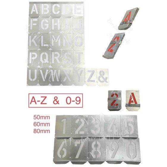 Stencil Plate A-Z & 0-9 Alphabet Letter Number 50mm 60mm 80mm Nombor ...