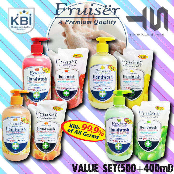 Fruiser Antibacterial Hand Wash VALUE SET ( 500+400ML ) / Sabun Anti ...