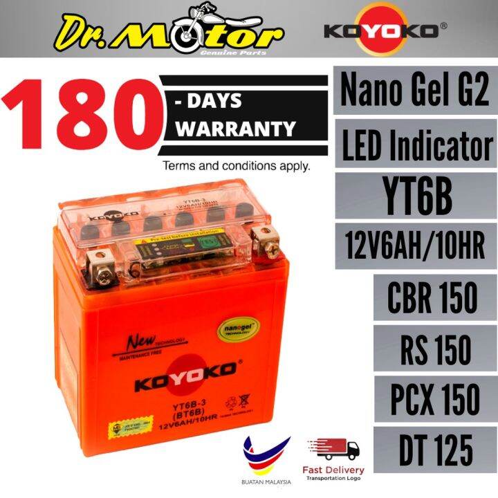 YT6B BT6B Koyoko Gel G2 Battery Batteri Bateri 100 Original KOYOKO CBR ...