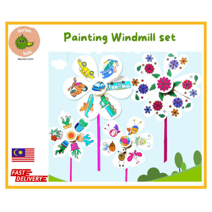 DIY Painting set/ Windmill coloring/ craft for kids/ Kindergarten craft ...