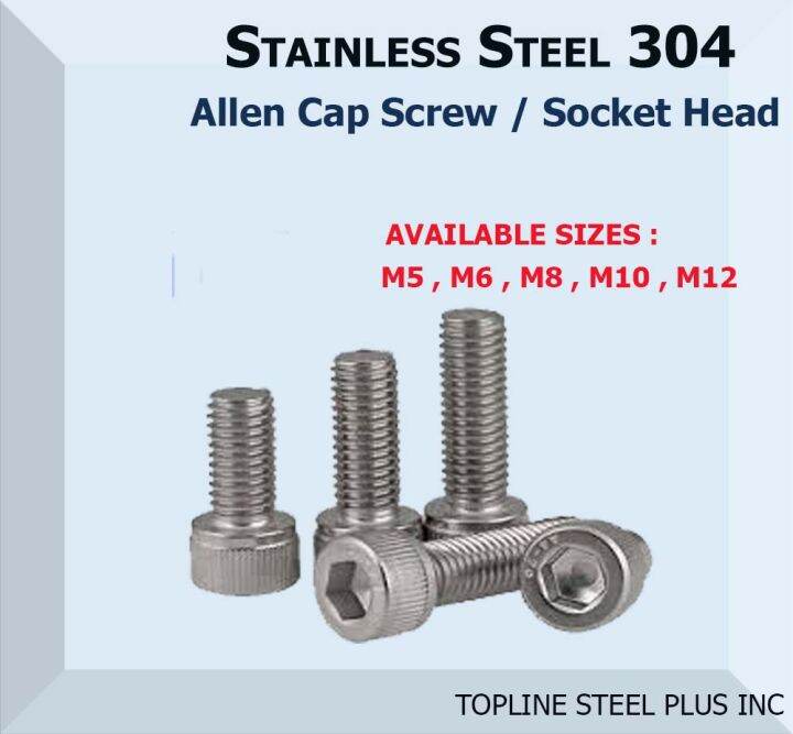 10 PCS. M8 12-100mm x 1.25Pitch 304 STAINLESS SOCKET HEAD CAP SCREW ...