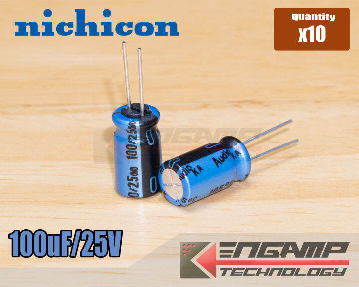 (10ตัว) [E-CAP] 100uF/25V 105ºC Nichicon Audio KA 6.3x12mm P=2mm ...