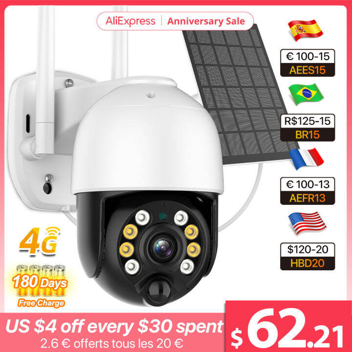 4G SIM Card Solar Camera Built-in Battery Outdoor IP Camera 2K WIFI ...