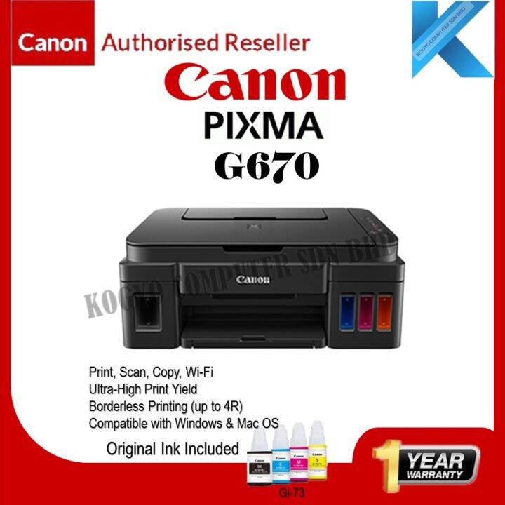 Canon PIXMA G670 Easy Refillable Wireless All-In-One Ink Tank for High ...