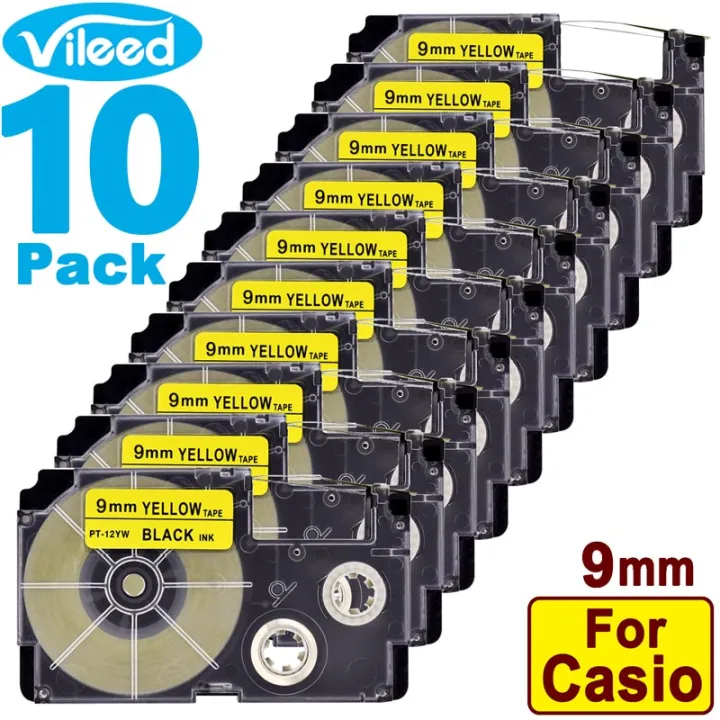 10 Pack 9mm XR-9YW Tape Cartridge for Casio EZ-label Printer KL-60 KL ...