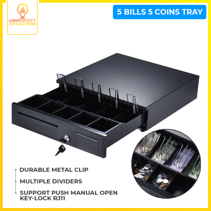 Heavy Duty Electronic Cash Drawer Box Case Storage 5 Bill 5 Coin Trays