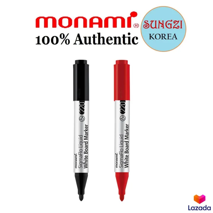 MONAMI Sigmaflo Liquid White Board Marker 2mm (Black + Red) 1 + 1 ...